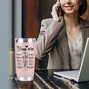 Lallamotion Christian Gifts for Women Pastors Wife Appreciation Gifts Mothers Day Inspirational Gifts for Women Mom Biblical Birthday Religious Baptism Gifts Pink You Are Christian Cup Tumbler 20oz