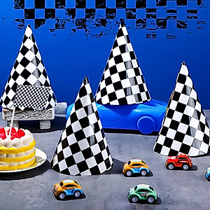 30 Pieces Birthday Party Hats Car/Cow Themed Paper Cone Hat Birthday Party Supplies Decorations for Kids (Race Car)