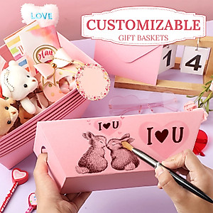 12 Pack Baskets for Gifts Empty 6.5 x 9.8" Small Rectangular Pink Basket with Handles Bulk Gift Basket Market Tray Favor for Valentines Mother's Day Birthday Wedding Bridesmaid