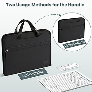 Sooez Heavy Duty Accordian File Organizer with Hidden Handle, 13 Pocket Expanding File Folder with Zipper & Labels, Portable Cloth Document Organizer Accordion File Keeper for Letter Size / A4 Paper