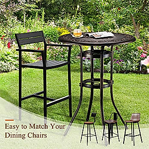 VINGLI Outdoor Bar Table, Bar Height Patio Table with Umbrella Hole Patio Dining Table, Cast Aluminum Tall Outdoor Table Bistro Table Outdoor Furniture Garden Table (32" Diax41 H)