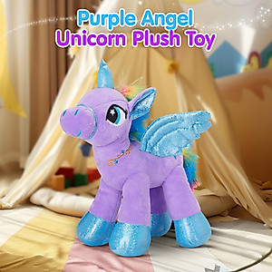 Houwsbaby 14'' Purple LED Light Up Unicorn Stuffed Animal,Unicorn Plush Toy,Glowing Horse Plush Toy Night Light Glitter Present for Kids Boys Girls Present for Easter Birthday Festival Christmas