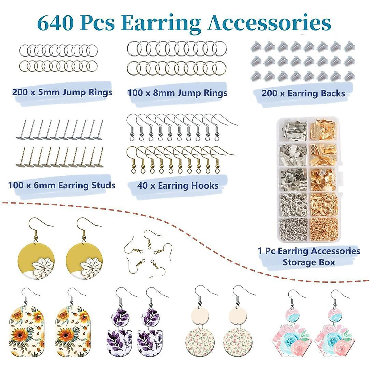 Dacmern 689pcs Polymer Clay Cutters Set - 39 Shapes Stainless Steel Clay Cutters with 8 Circle Cutters, 640pcs Earring Making Kit and 2 Polymer Clay Tools, Clay Cutters for Polymer Clay Jewelry