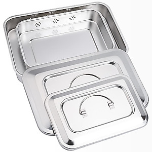 201 Stainless Steel Surgical Tray - Professional Dental Instrument Tray Medical Disinfection Dish with Lid & Recessed Handle Grip