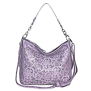 ZzFab Laser Cut Bling Hobo fashion CCW Bag Faux Leather Concealed Carry Purse Lavender