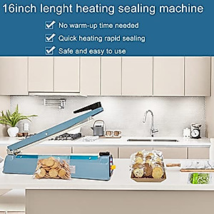 Impulse Heat Sealer 16 Inch Mylar Bag Sealer Heat Seal Machine, 110v Manual Heat Sealer for Plastic/Poly/Cookie Bags, 8 Replacement Parts & Teflon Cloth Strip(2 Round Cutter Lines Included)
