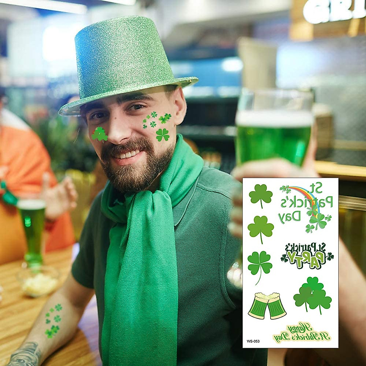 St. Patrick's Day Temporary Tattoos,Face Body Shamrock Accessories Tattoos Stickers for Saint Patrick's Day Party Favor Decoration(Style One)