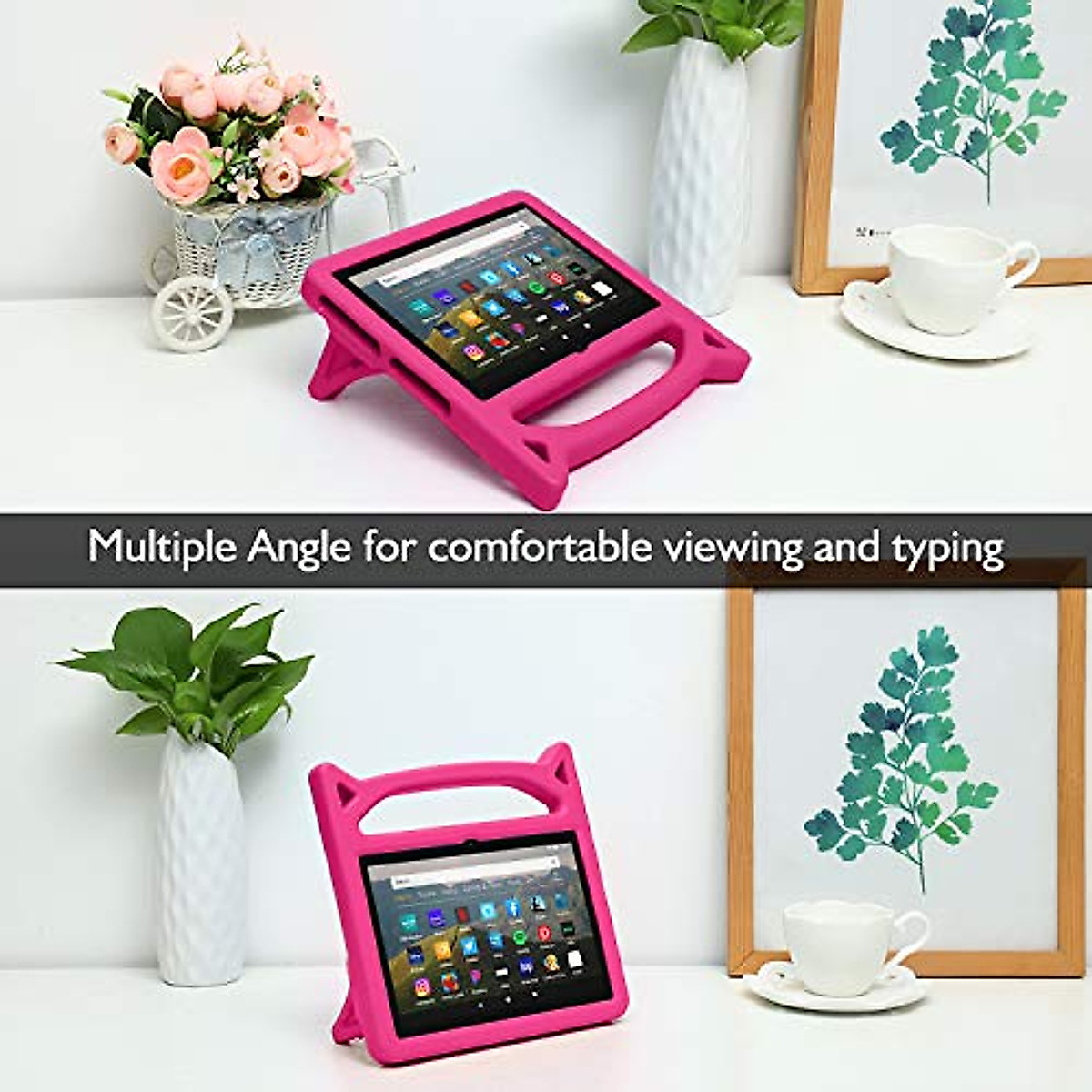 Fire HD 8 Tablet Case,Fire Tablet 8 Case,Amazon Fire HD 8 Tablet Case,Dinines Lightweight Kids Case with Handle Stand for Amazon Kindle Fire HD 8/8 Plus(12th/10th Generation,2022/2020 Release),Pink