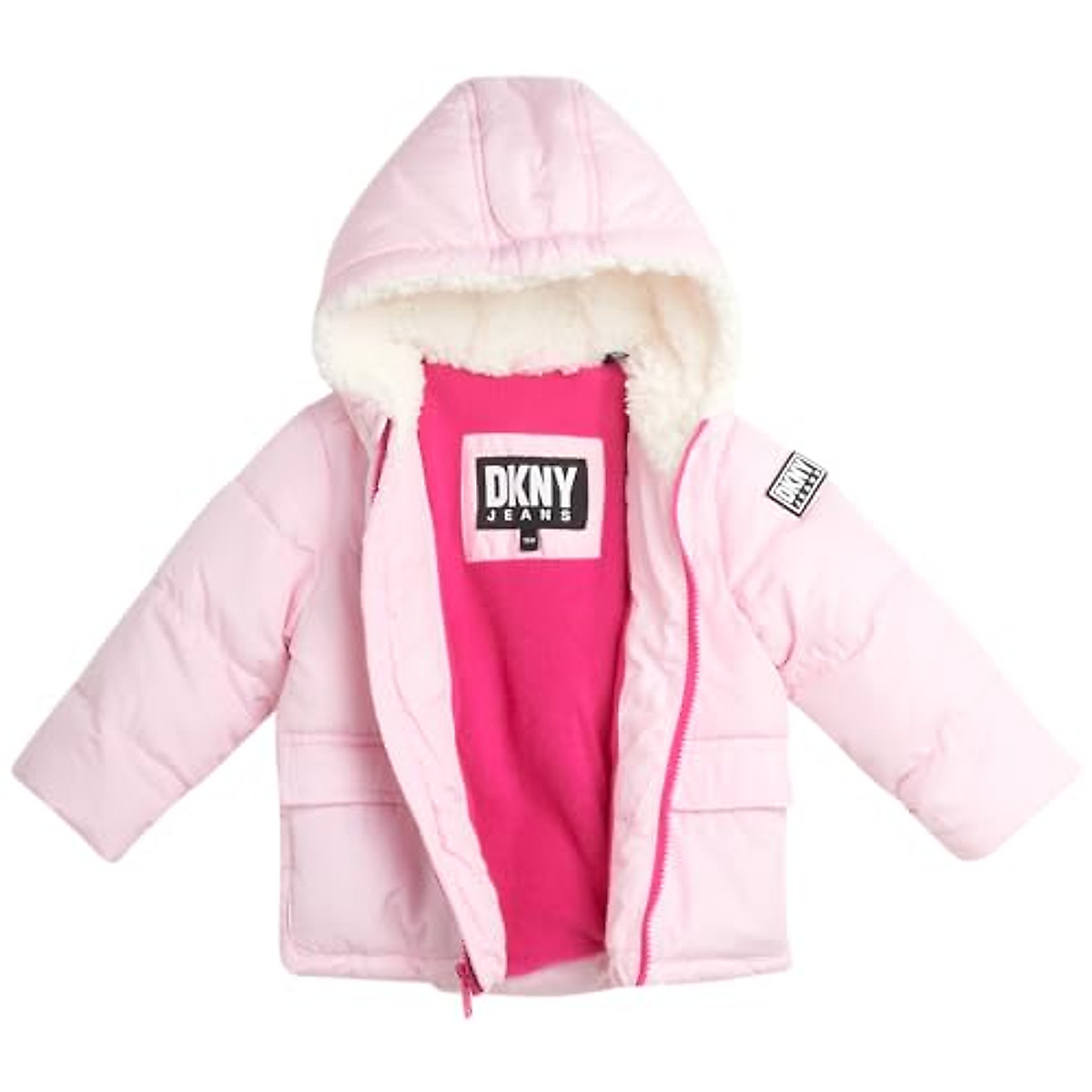 DKNY Infant Toddler Baby Girls' Winter Jacket - Fleece Lined Quilted Bubble Puffer Parka Coat for Girls (Sizes:12M-4T), Size 3T, Pink