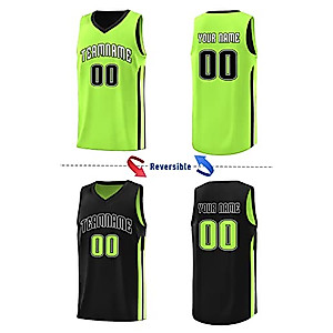 BaiLiLai Custom Basketball Jersey Reversible Printed Name Number Athletic Blank Team Uniform for Men/Youth, Black/Neon Green27, One Size