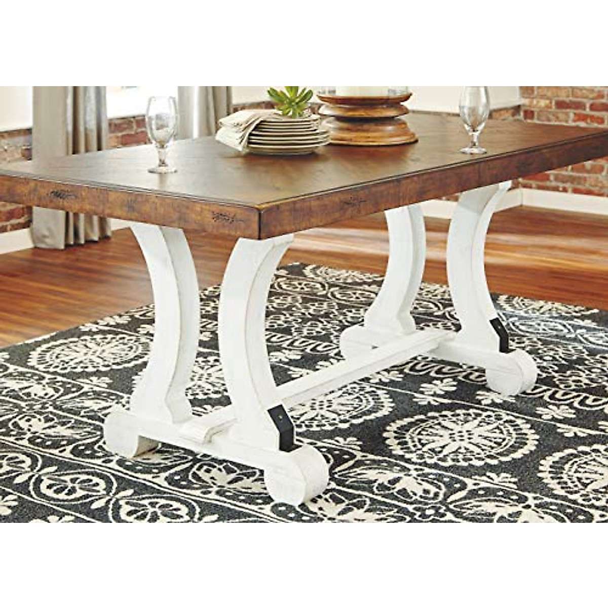Signature Design by Ashley Valebeck Farmhouse -Dining Room Server or Buffet, White & Brown & Valebeck Farmhouse Rectangular Extension Dining Table, Fits up to 8, White & Brown