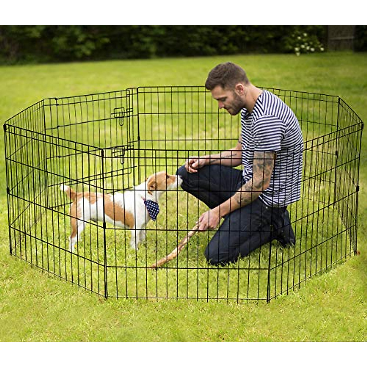 Pet Playpen Puppy Playpen Kennels Dog Fence Exercise Pen Gate Fence Foldable Dog Crate 8 Panels 24 Inch Kennels Pen Playpen Options Ideal for Pet Animals Outdoor Indoor Artmeer(24 Inch)