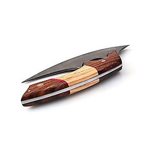 Bushcraft Custom Handmade Damascus Steel Ulu Knife - Best Alaskan Damascus Ulu Knife With Sheath - Multi-Purpose Damascus Knives For Skinning, Hunting, Chopping, (Rose Wood & Olive)