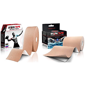 Starktape Kinesiology Tape - Professional 2 Pack Bulk Physio Rolls Sports Tapes for Sensitive Skin. K Physical Therapy Tape for Knee, Shoulder, Ankle, Wrist, Foot, Back Injury Muscle Pain aid - Beige