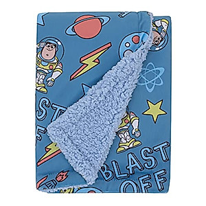 Disney Toy Story Buzz Lightyear Blue and Orange Blast-Off Super Soft Sherpa Baby Blanket
