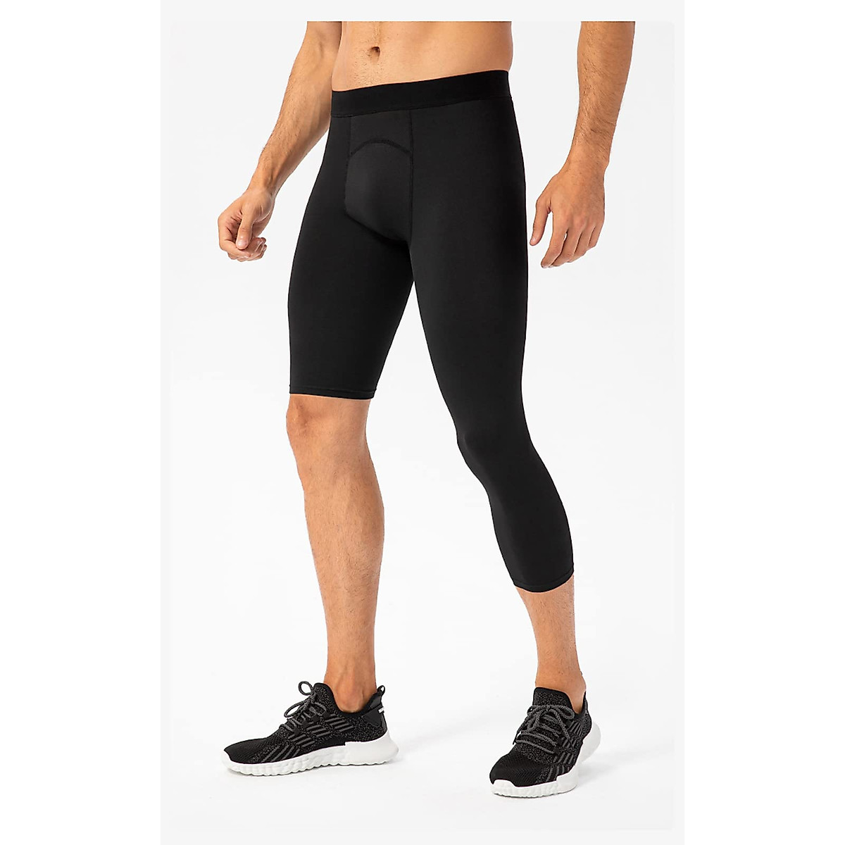 Men’s Compression Pants One Leg 3/4 Capri Tights Leggings and Arm Sleeve for Gym Running Basketball(B R Small)