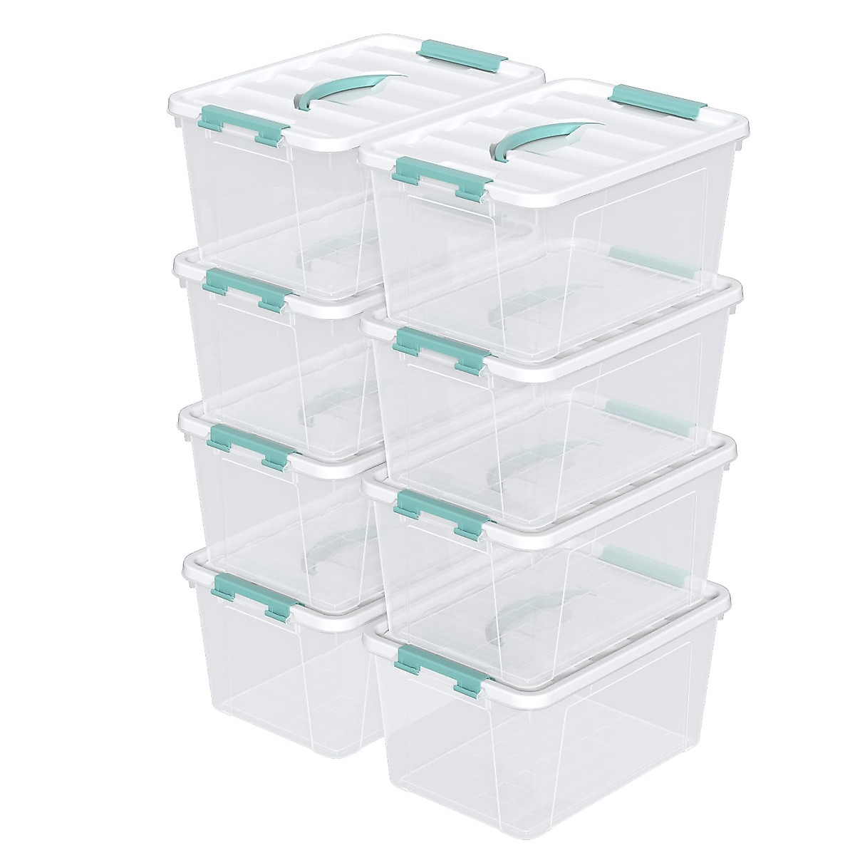 Parlynies 14 Qt Stackable Plastic Storage Bins with White Lids, Clear Latching Storage Organizer Box, 8 Packs