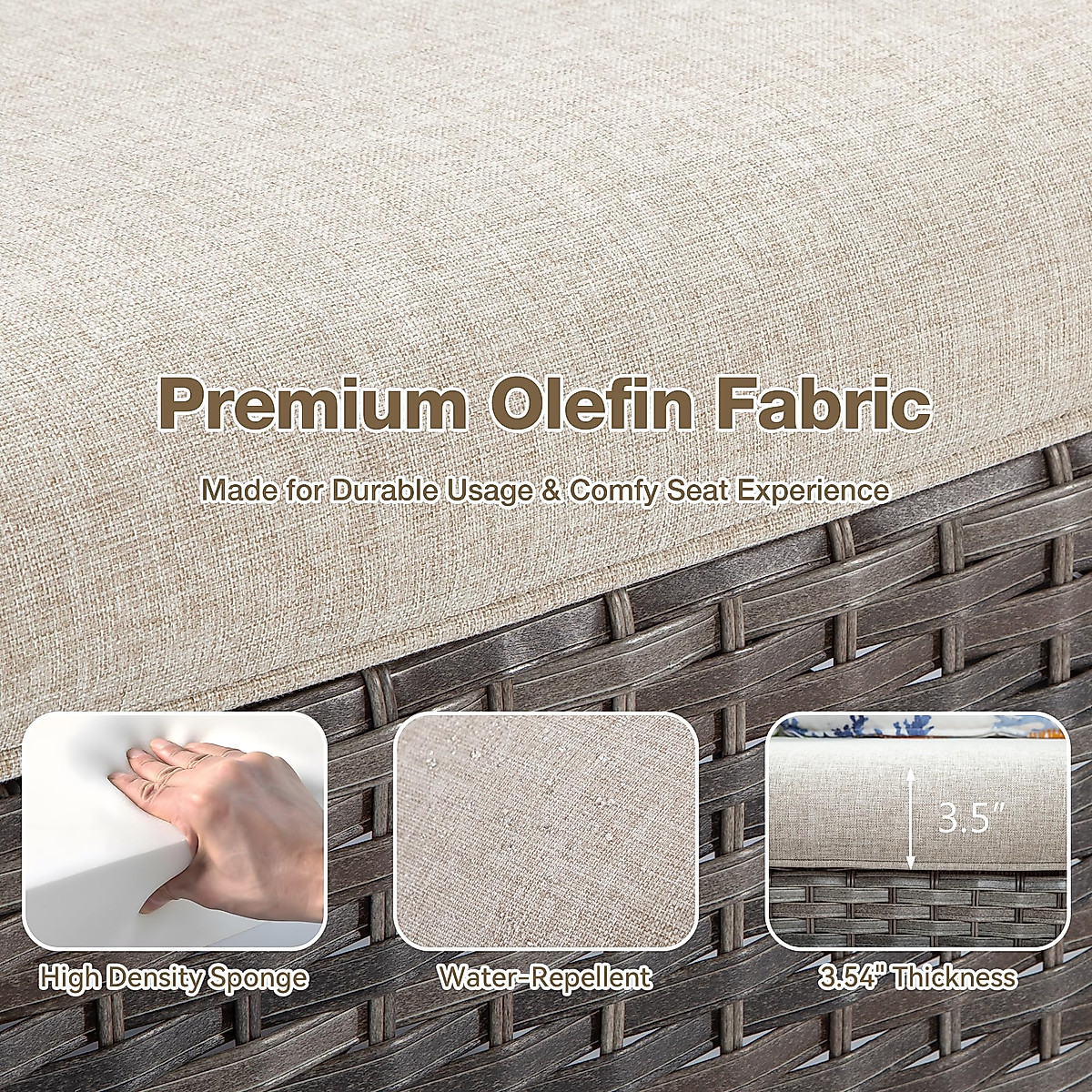 MeetLeisure Outdoor Patio Couch Wicker Sofa - 3 Seater Rattan Sofa for Outside Patio Garden with Deep Seating and Olefin Cushions(Mixed Grey/Beige)