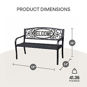 Four Seasons Courtyard Welcome Outdoor Park Bench Powder Coated Steel Frame Furniture Seat for Backyard Garden, Front Porch, or Walking Path, Black