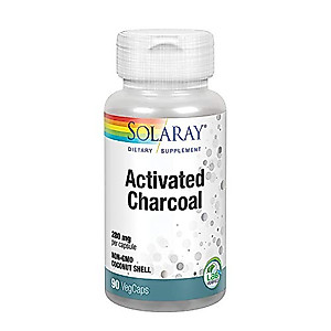 SOLARAY Activated Charcoal 280mg | Coconut Source | Healthy Inner Cleansing & Digestive Tract Support | Non-GMO, Vegan & Lab Verified | 90 Capsules