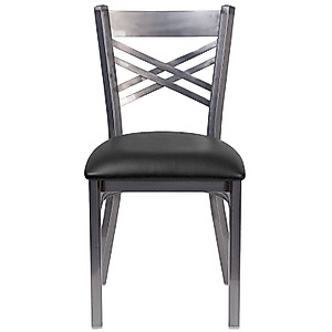 Flash Furniture HERCULES Series Clear Coated ''X'' Back Metal Restaurant Chair - Black Vinyl Seat