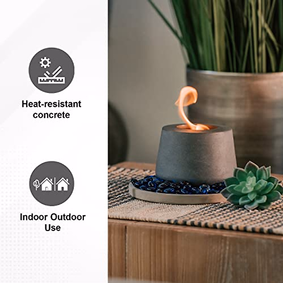 Kante Concrete Tabletop Fire Pit with 7.2" Light Gray Base, Ethanol Fire Pit for Indoor&Outdoor, Portable Rubbing Alcohol Tabletop Fire Bowl, Mini Fireplaces for Smores Maker (Round)