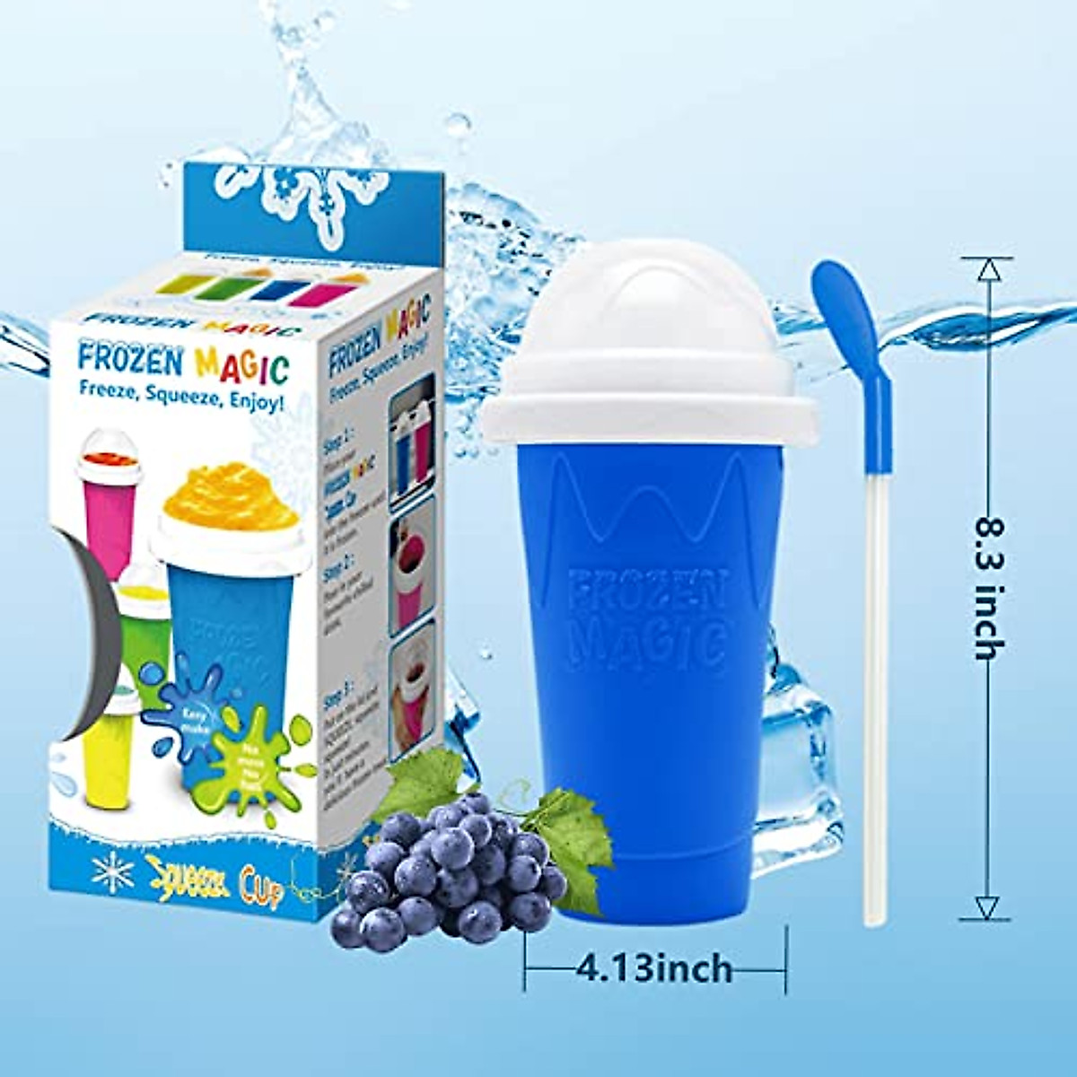 Slushie Maker Cup Travel Portable Double Layer Slushie Cup for Cola or Juice Magic Quick Frozen Smoothies Cup Squeeze Cup Mini Ice Cream Maker (Blue)