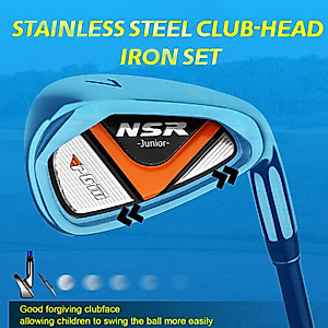 PGM Golf Club Set - Junior Complete Golf Club Set for Kids Children - Right Handed - Driver(#1), Hybrid, Iron(#7,#9,#S), Putter, Golf Stand Bag