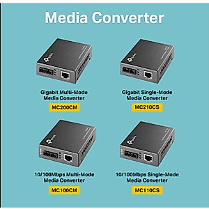 TP-Link Gigabit SFP to RJ45 Fiber Media Converter, Fiber to Ethernet Converter 10/100/1000Mbps RJ45 Port to 1000Base-SX Multi-Mode Fiber (MC200CM) Black (Renewed)