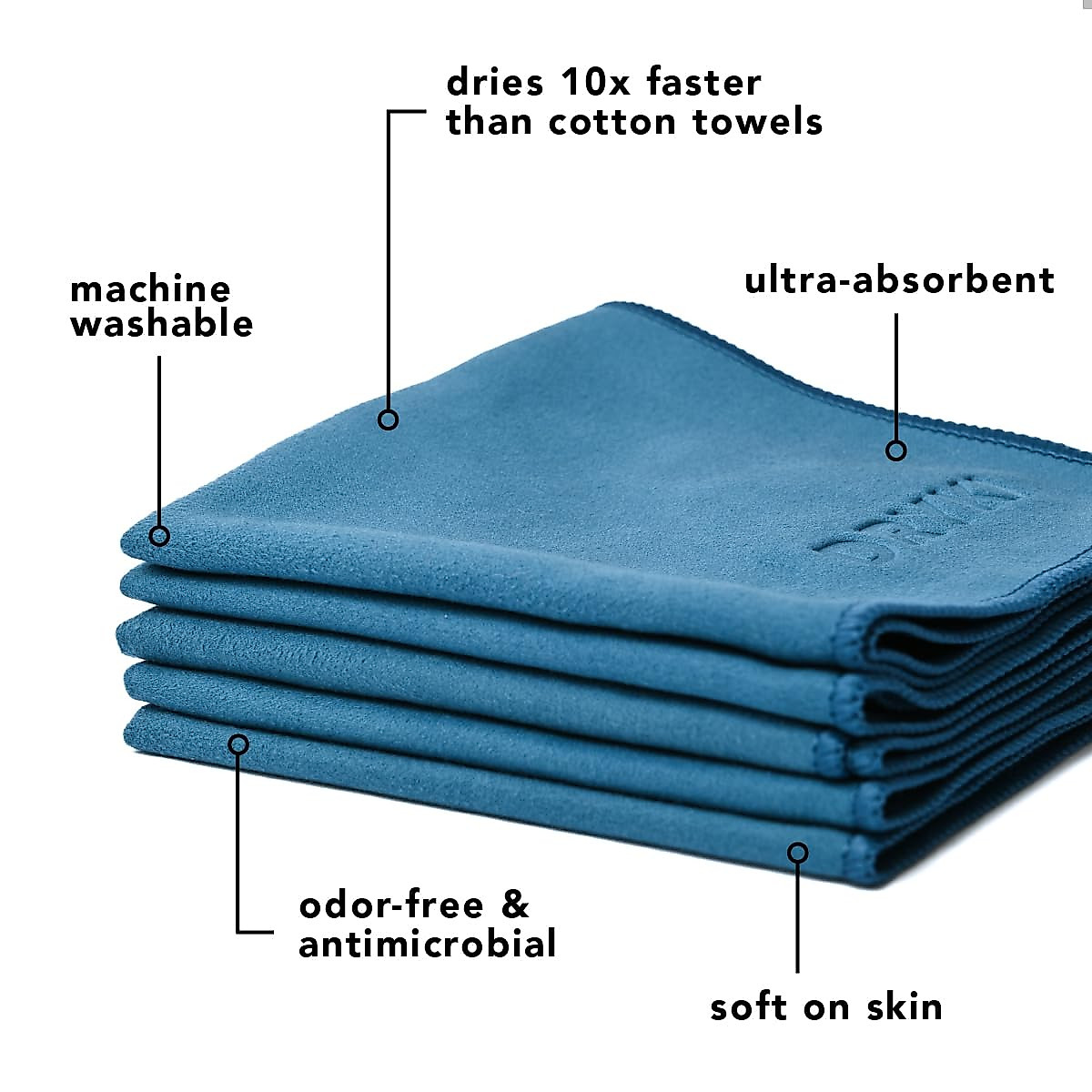 DRYKI Sweat Absorbing Handkerchiefs - The Original Quick-Dry Microfiber Sweat Rags & Towels for Face, Hands, & Body - Perfect for Gym, Sports, and Work (Coastal Blue, 5 Pack)