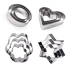 12PCS Cookie Cutters Set, Flower Round Heart Star Shape Biscuit Stainless Steel Metal Baking Molds Cutters for Kitchen