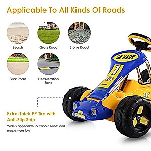 Costzon Kids Pedal Go Kart, 4 Wheel Ride on Car, Pedal Powered Ride on Toys for Boys & Girls with Adjustable Seat, Pedal Cart for Kids 37"× 24.8"× 20.1" (Yellow)