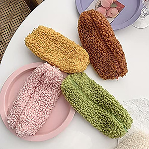 Plush Pencil Case, Pen Pouch Bag Cute Fluffy Fuzzy Pencil Case Makeup Pouch with Zipper, Cute Furry Cosmetic Travel Organizer, School Supplies Student Stationery Storage for Girls Boys (B-Yellow)