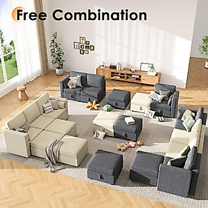 YOUDENOVA 25'' Modular Storage Ottoman Sectional Sofa Module Free Reversible Chaise Couch Convertible Ottoman Free Configuration Ottoman, Beige