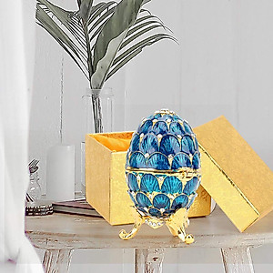 GLOGLOW Easter Egg Jewelry Organizer, Egg Shaped Trinket Box Hinged Jewelry Ring Holder Collectible Figurine Boxes (Blue) Jewelry Boxes