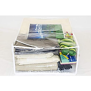 Clear Vinyl Zippered Comforter Storage Bags 13 x 19.5 x 6.5 Inch with 9 x 9 Insert Pocket and Display Cutout 5-Pack