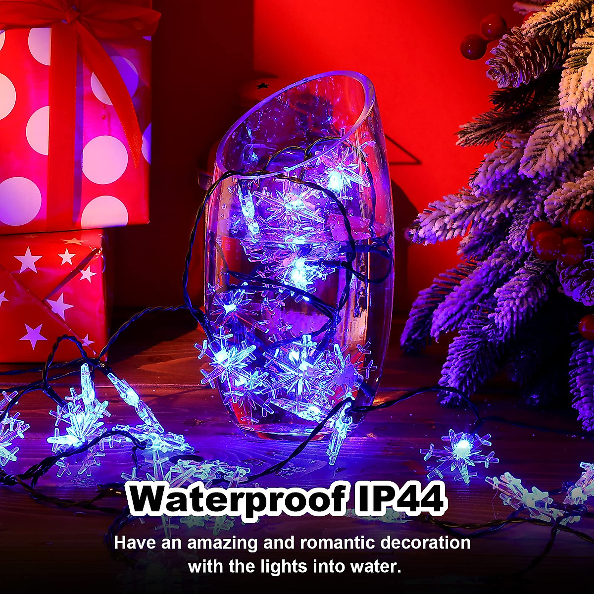 Snowflake Solar String Lights, 50LED 23ft 8 Modes Waterproof Solar Powered String Fairy Lights for Patio Home Gardens Outdoor Holiday Christmas Tree Party Decorations (Blue)