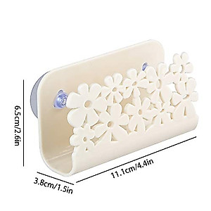 Never Rust Plastic Sponge Holder, Tomorotec Sink Caddy Sink Suction Cups Easy Access Holder Shower and Kitchen Organizer Quick Drain Easy Attach (Beige)