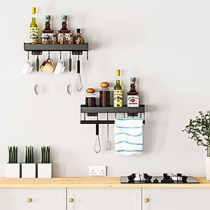 Shengsite Shower Caddy Shelf, Wall Mounted Shower Organizer with Towel Bar and Hooks, Drill Free Aluminum Alloy Caddy Rack for Bathroom, Kitchen, Bedroom, Over Toilet - Set of 2