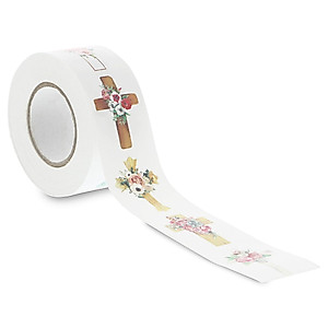 Faithful Finds 500 Piece Floral Cross Stickers, Christian Cross Stickers for Scrapbooking, Religious Stickers Roll with 8 Floral Design, Mini Catholic Cross Stickers for Crafts and Cards, 1 x 1.5 Inch