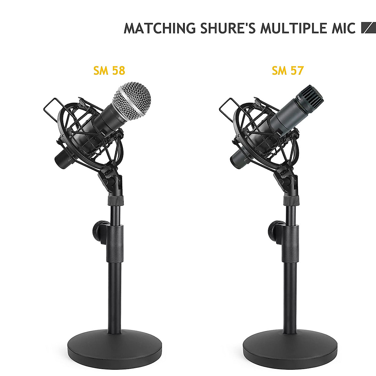 Desk Microphone Stand, Adjustable Table Mic Stand with Shock Mount Holder for Shure SM58-LC SM57-LC Cardioid Dynamic Microphone by Frgyee