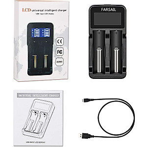 FARSAIL LCD Universal 18650 Battery Charger for 3.7V Li-ion Rechargeable Batteries 18650 18490 18350 17670 17500 16340(RCR123A) 14500 and Ni-MH Ni-CD Rechargeable AA AAA Batteries