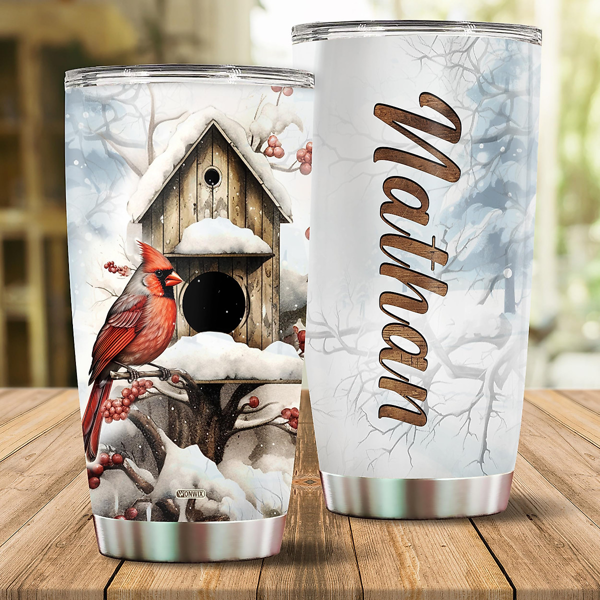 WONWIX Personalized Cardinal Tumbler Gifts for Women 20oz Travel Cup Coffee Mug Stainless Steel Insulated with Lid Watter Bottle Faith Red Cardinal Bird Gift for Her
