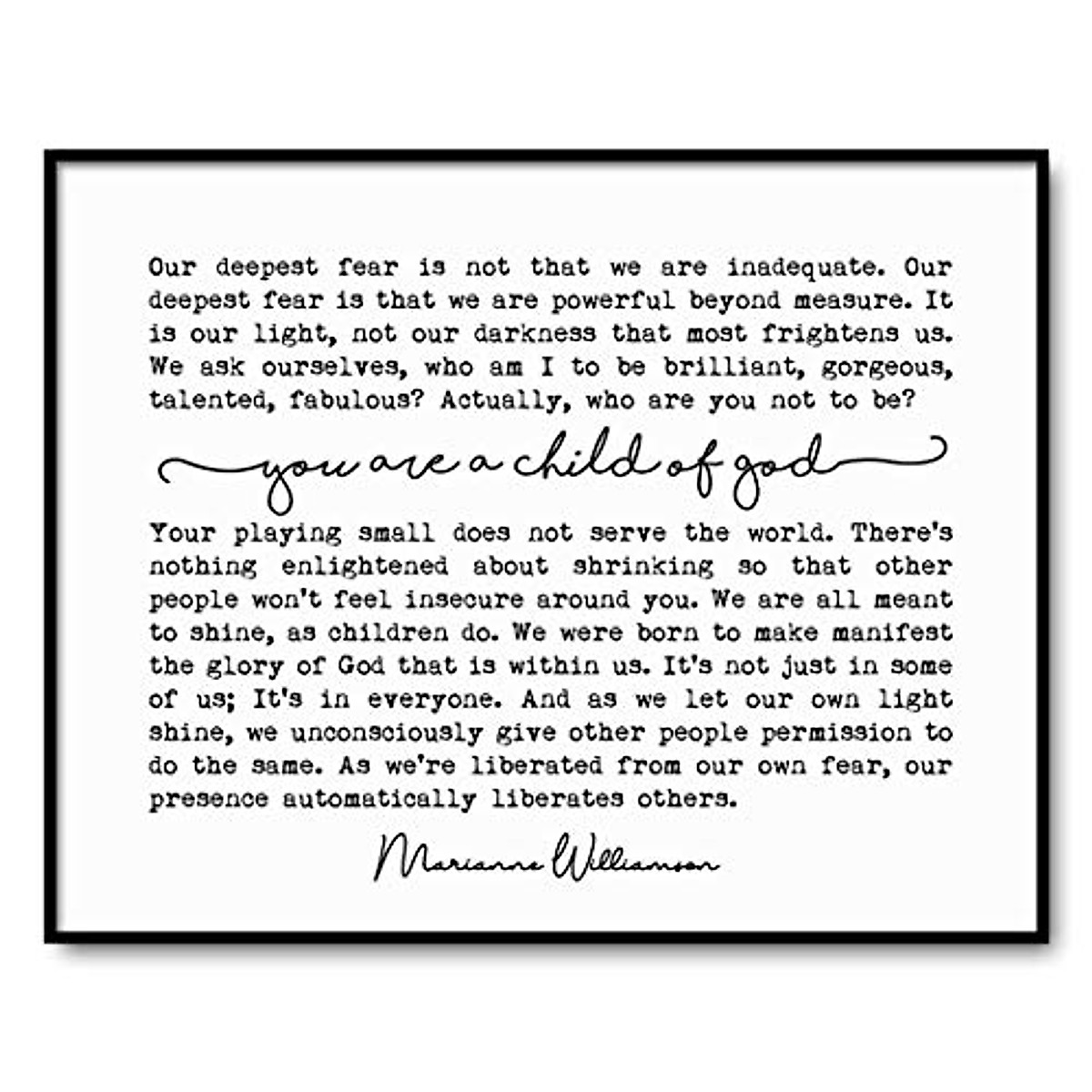 Our Deepest Fear Wall Art, Inspirational Quotes, Motivational Art Print, You Are A Child of God, 8 x 10 Inches Unframed