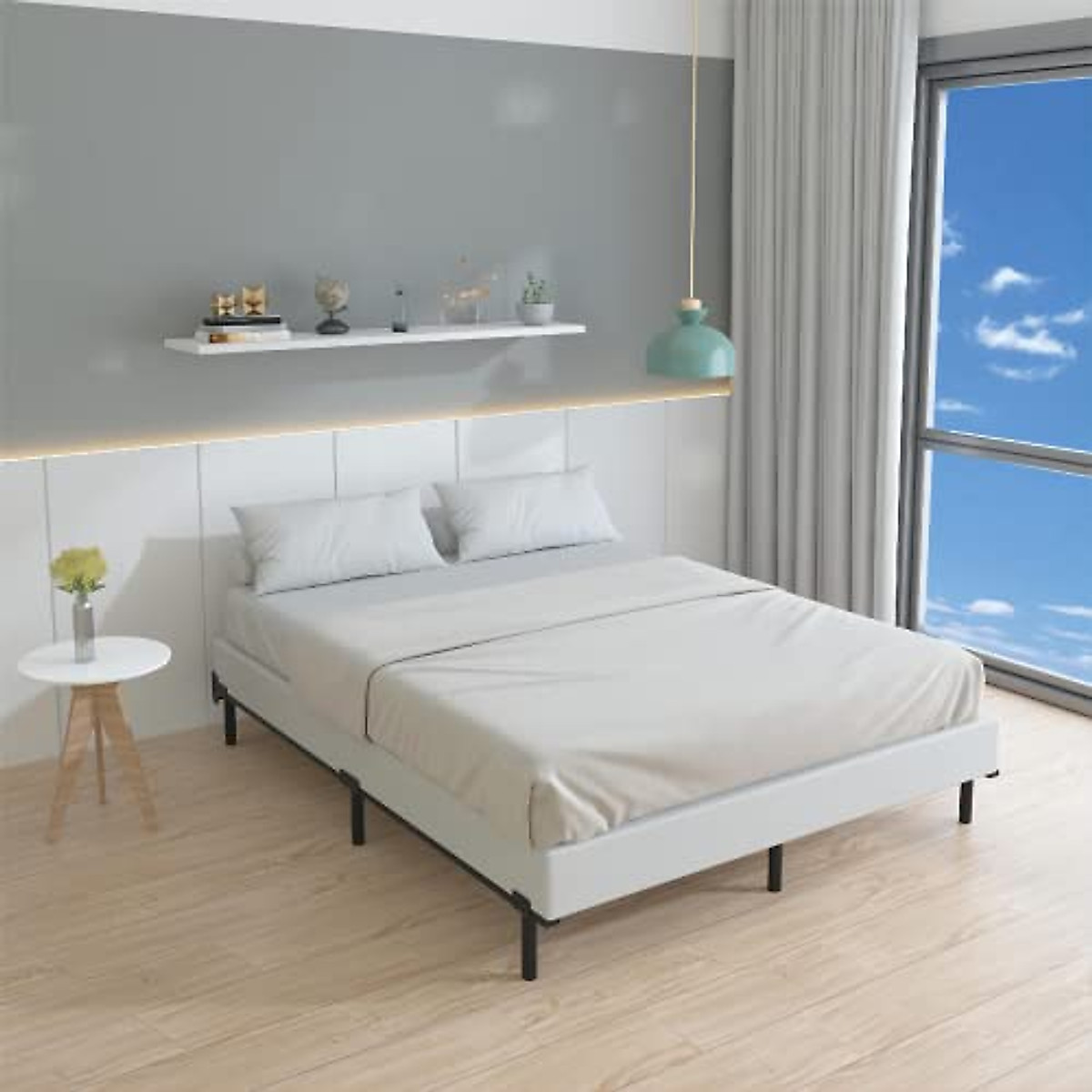 EMODA 7 Inch Metal Full Size Bed Frame for Box Spring and Mattress, 9 Legs Support Metal Base Bedframe Tool-Free and Easy Assembly, Black