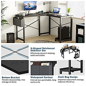 Computer Desk - 49 Inch L Shaped Desk Office Desk with Reversible Storage Shelf and Cloth Bag Home Office Corner Desk Modern Style Laptop Desk for Home, Office, Gaming Location