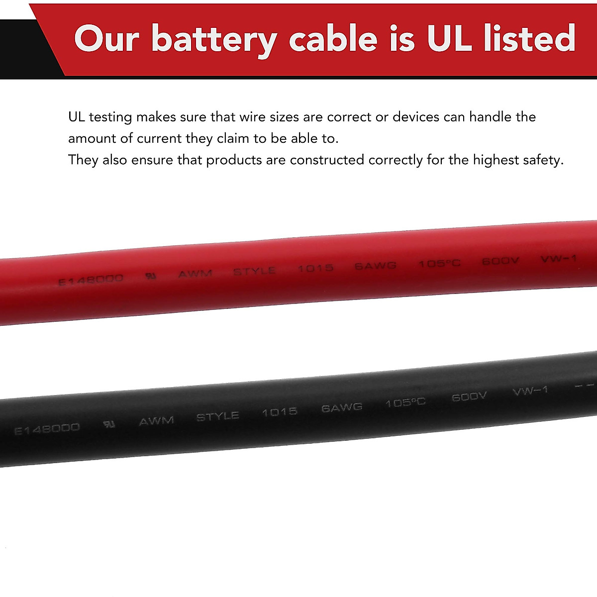 LotFancy 6 AWG Wire, 6 Guage 20inch Red + 20inch Black Tinned Copper Battery Cables with 3/8" Lugs for Automotive Marine Solar ATV RV Mower Motorcycle