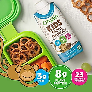 Orgain Organic Kids Vegan Protein Nutritional Shakes, Chocolate - 8g of Protein, Contains Fiber and 23 Vitamins and Minerals, Plant Based, No Gluten or Soy, Non-GMO, 8 Fl Oz (Pack of 12)