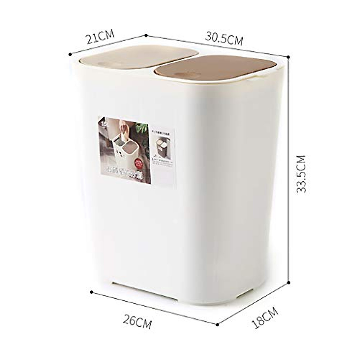 WXXGY Trash Can Double Recycling Waste Bin Twin Double Compartment Bin for Waste Separation for Waste Recycling for Kitchen Home/White