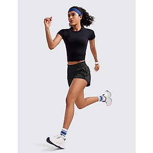 CRZ YOGA High Waisted Running Shorts for Women 2.5" - Mesh Liner Quick Dry Sport Athletic Workout Shorts with Zipper Pocket Black Large